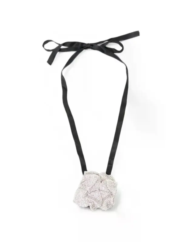 NUE Crystal Embellished Floral Motif Choker - Silver