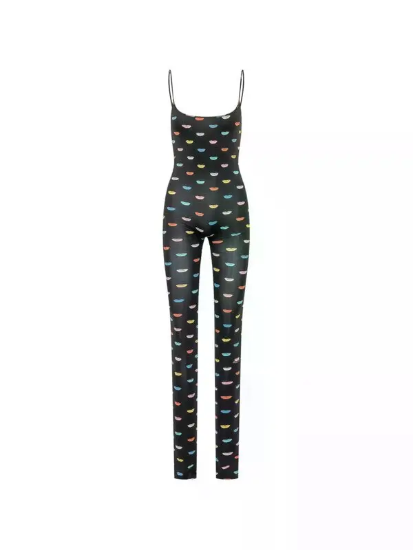 Fiorucci Lips Print Spaghetti Strap Jumpsuit - Black