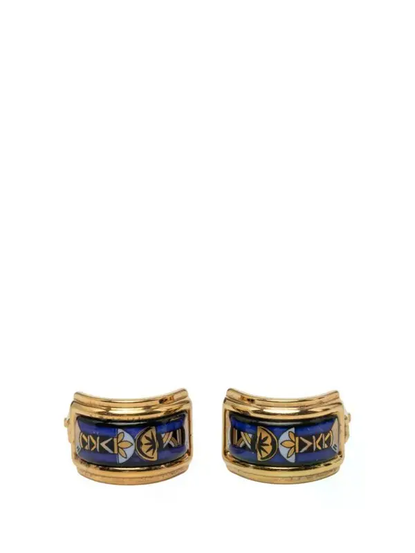 Hermès 2000-2026 Gold Plated Enamel Cloisonne Clip On Earrings Costume Earrings - Blue