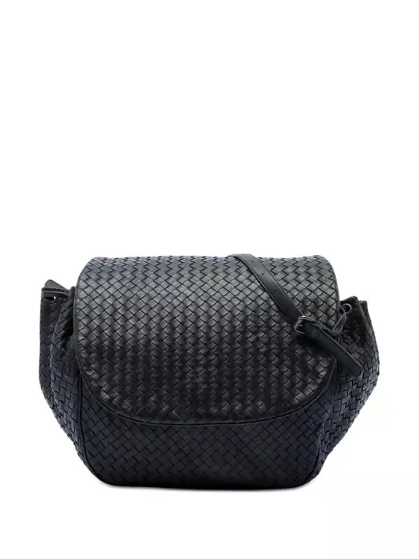 Bottega Veneta 2010 Nappa Intrecciato Flap Crossbody Bag - Black