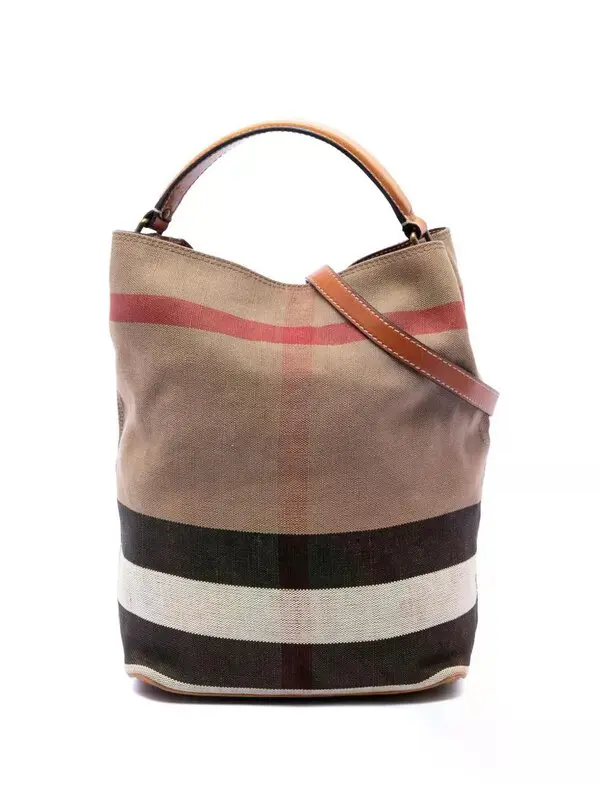 Burberry 2000-2017 Medium Mega Check Canvas Ashby Bucket Bag Satchel - Brown