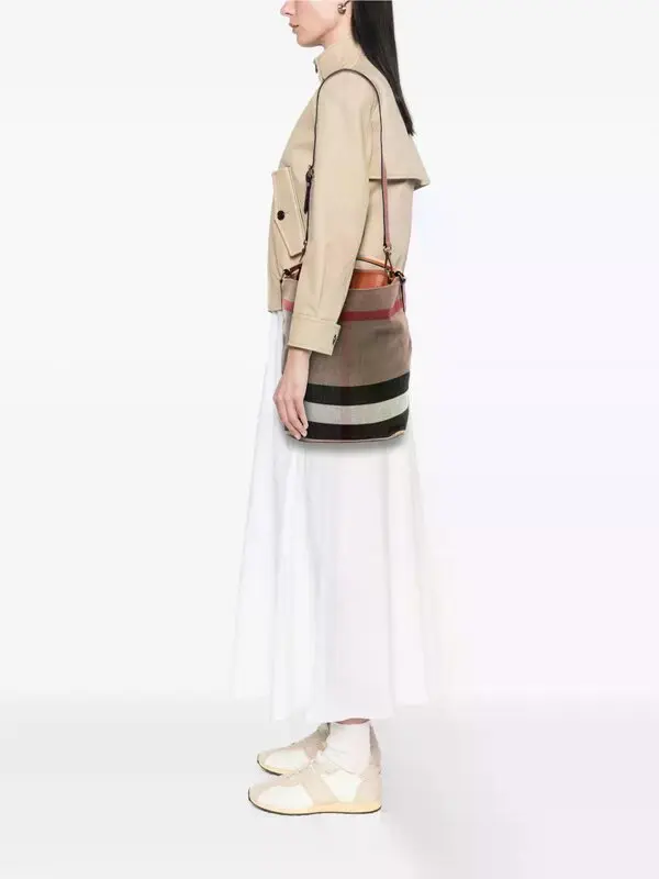 Burberry Mega Check Canvas Ashby Bucket Bag Satchel