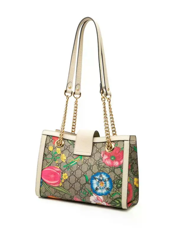 Gucci 2000-2015 Small Gg Supreme Flora Padlock Tote Bag - Neutrals