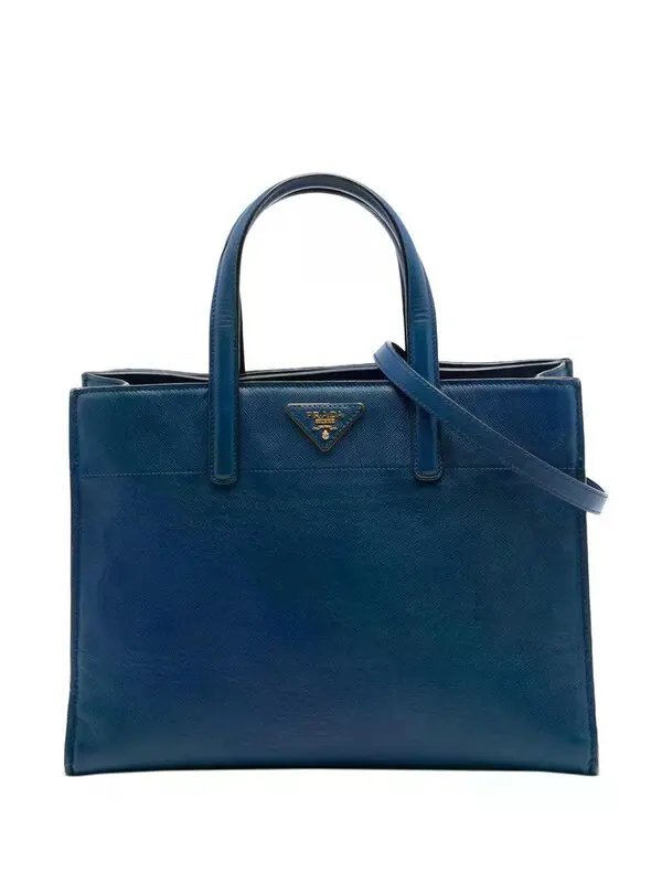 Prada 2010-2026 Saffiano Soft Triple Pocket Tote Satchel - Blue
