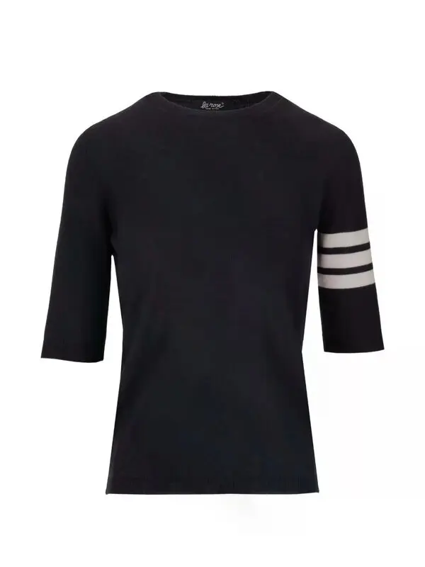 LA ROSE Striped-sleeve Wool T-shirt - Black