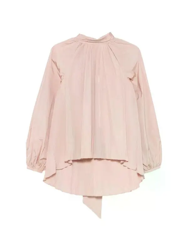Max Mara Pleated High Neck Blouse With Puff Sleeves - Pink