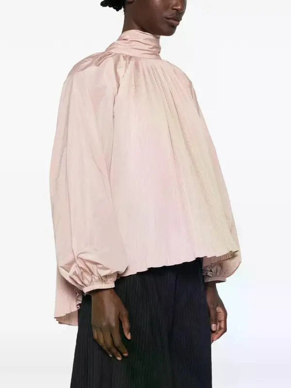 Max Mara Pleated High Neck Blouse With Puff Sleeves - Pink