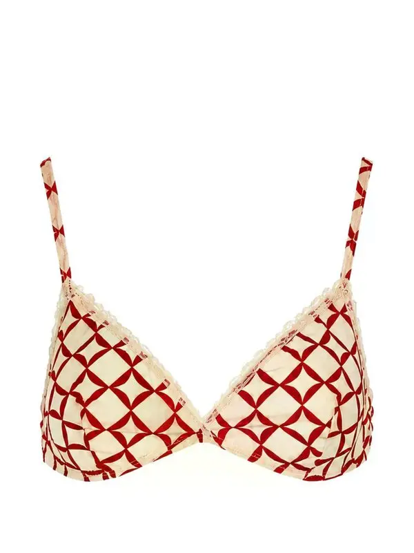 LAURA URBINATI Geometric-print Lace-trim Bra - Neutrals