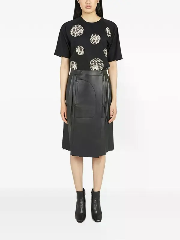 FERRAGAMO Midi Pleated Leather Skirt - Black