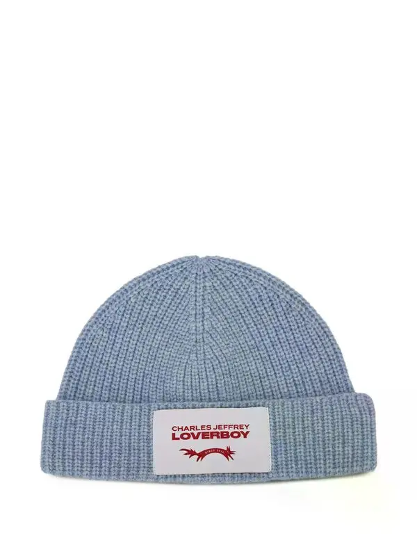 CHARLES JEFFREY Ribbed Knit Beanie Hat - Blue