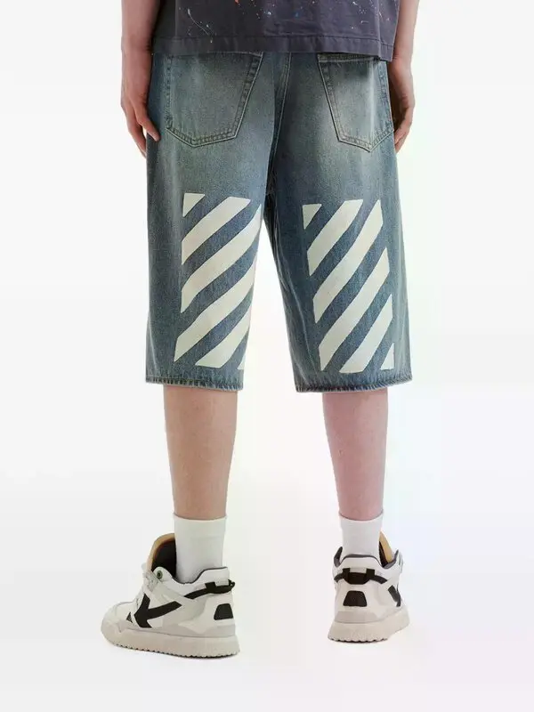 Off-White Diagonals-print Denim Shorts