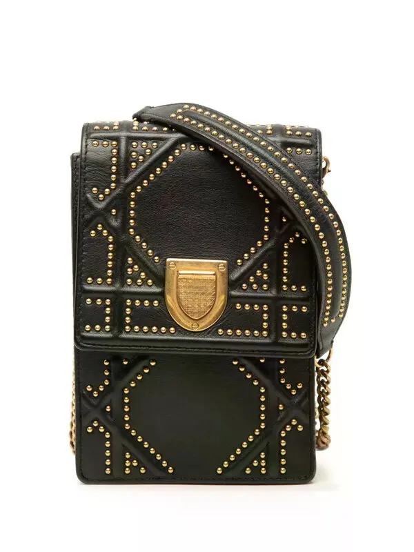 Dior 2018 Studded Leather Vertical Diorama Crossbody Bag - Black