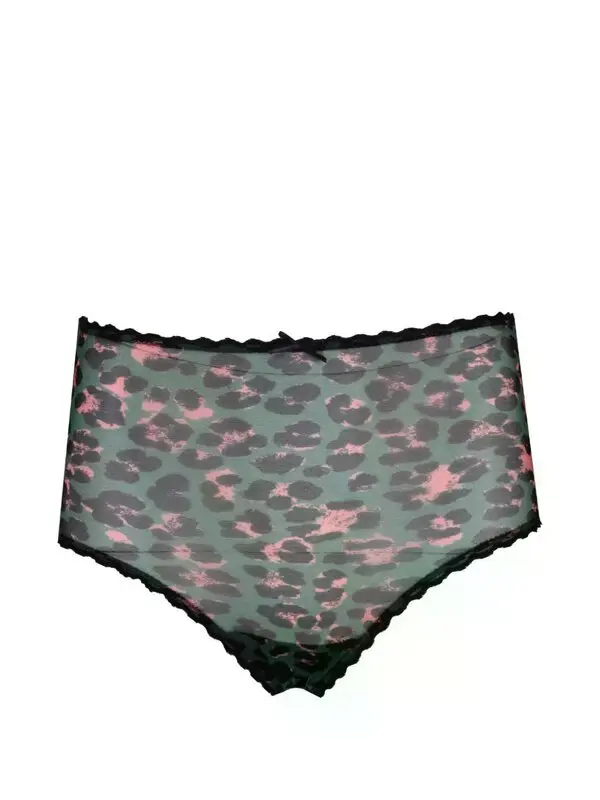 LAURA URBINATI Leopard-print Lace-trim Briefs - Green