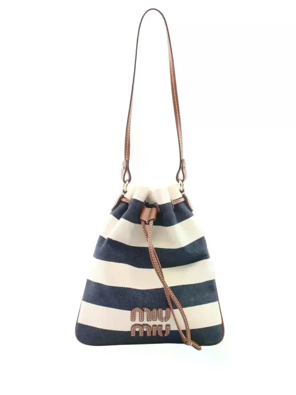 Miu Miu Striped Canvas Bucket Bag - Blue