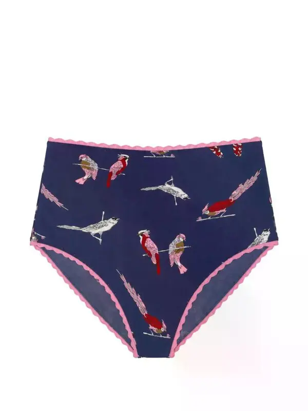 LAURA URBINATI Bird-print Scalloped-trim Briefs - Blue