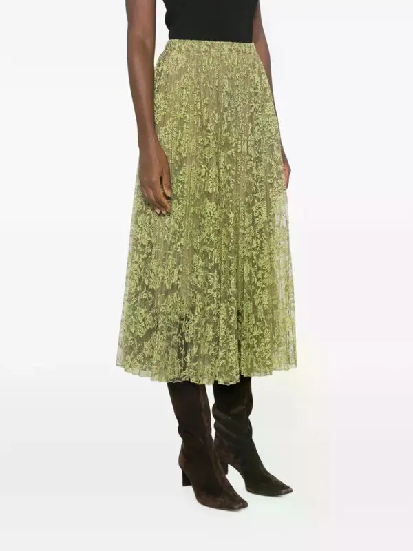 Ermanno Scervino Floral Lace Pleated Midi Skirt - Green