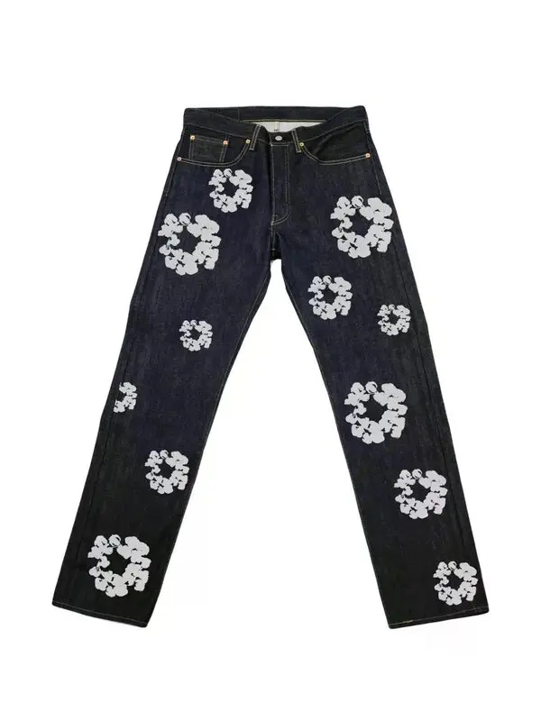DENIM TEARS Cotton Straight-leg Jeans With Wreath Print