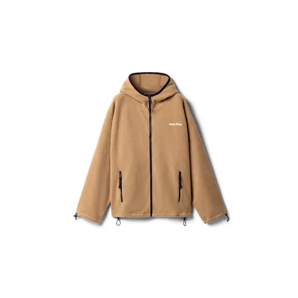 Miu Miu Cotton Fleece Zipper Hoodie - Camel Brown