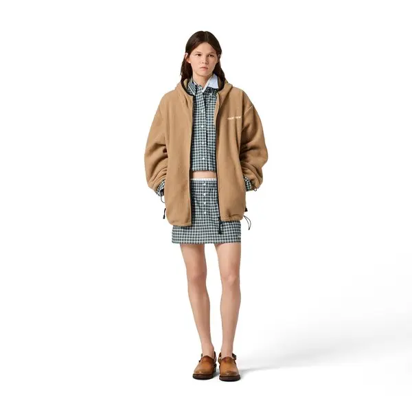 Miu Miu Cotton Fleece Hooded Zipper Jacket - Camel Brown