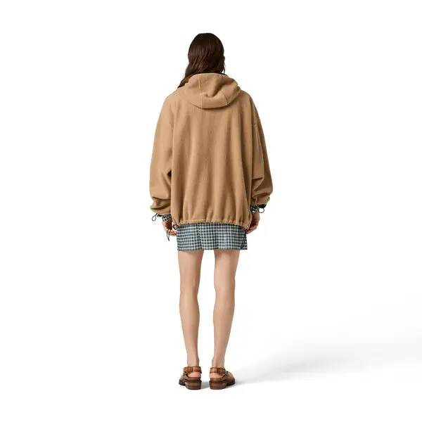 Miu Miu Cotton Fleece Hooded Zipper Jacket - Camel Brown