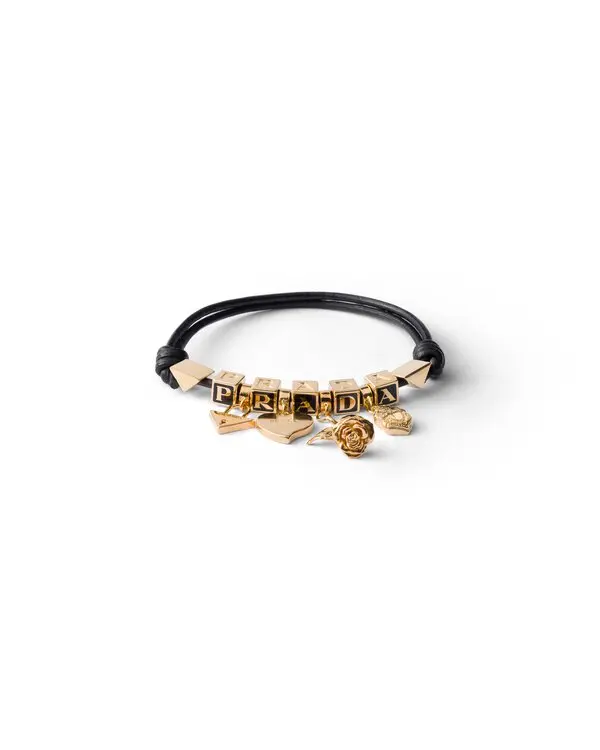 Prada Nappa Leather And Metal Charm Bracelet - Black