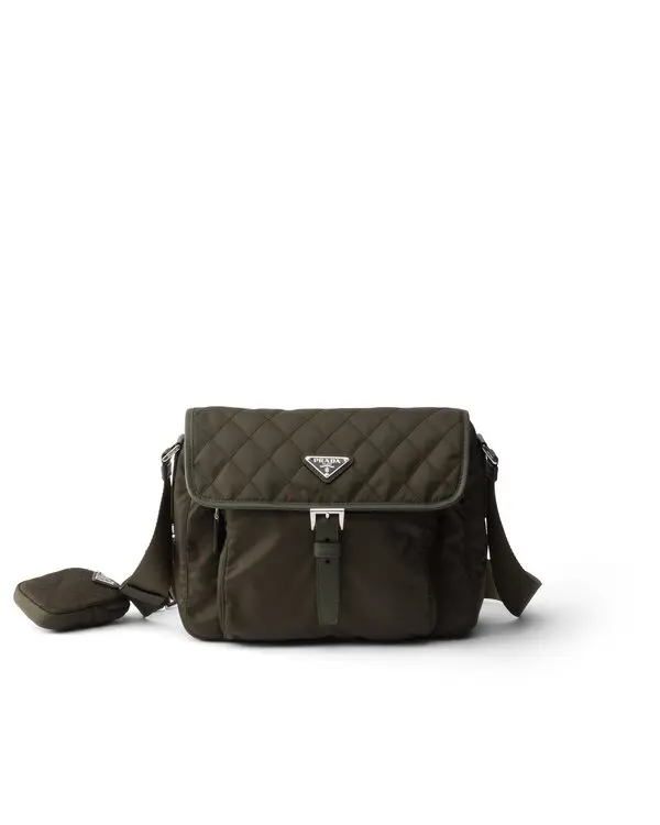 Prada Medium Quilted Re-nylon Shoulder Bag With Saffiano Leather Trim - Forest