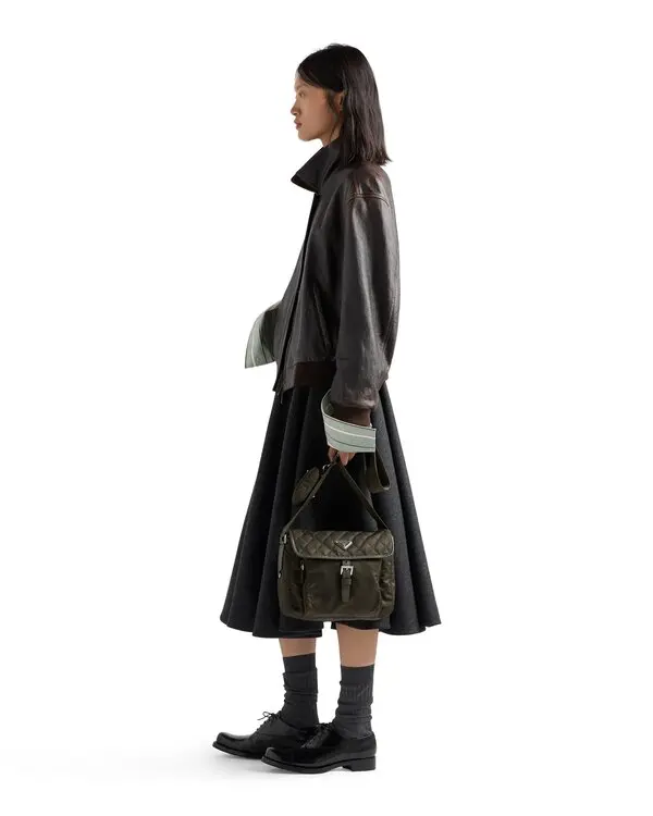 Prada Medium Quilted Re-nylon Shoulder Bag With Saffiano Leather Trim - Forest