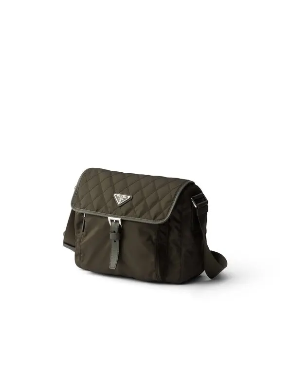 Prada Medium Quilted Re-nylon Shoulder Bag With Saffiano Leather Trim - Forest