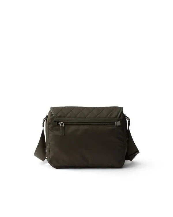 Prada Medium Quilted Re-nylon Shoulder Bag With Saffiano Leather Trim - Forest