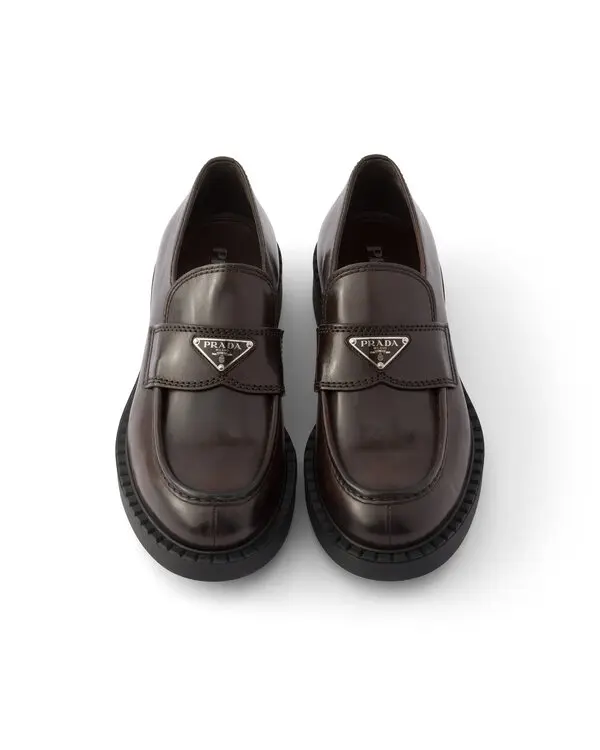 Prada Chocolate Aged Leather Loafers