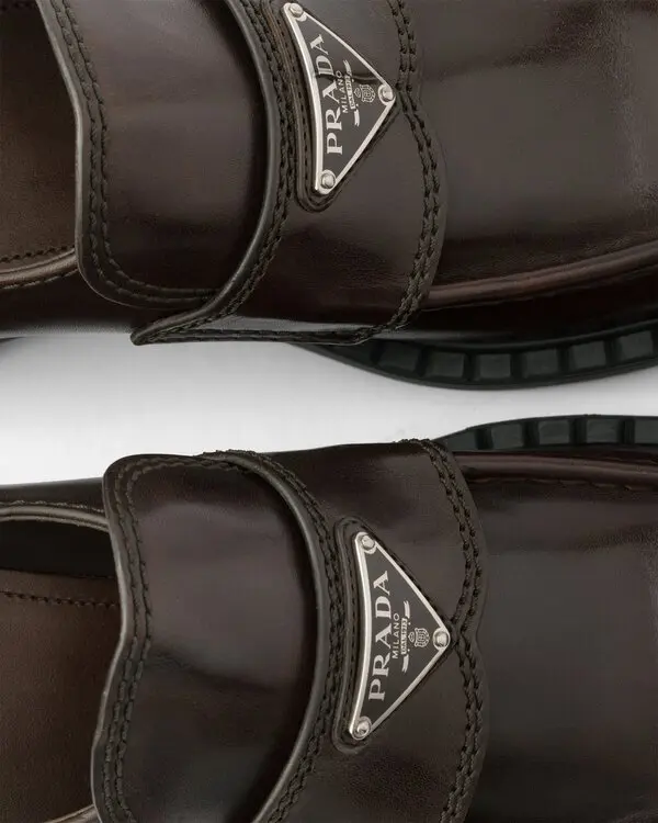Prada Chocolate Aged Leather Loafers