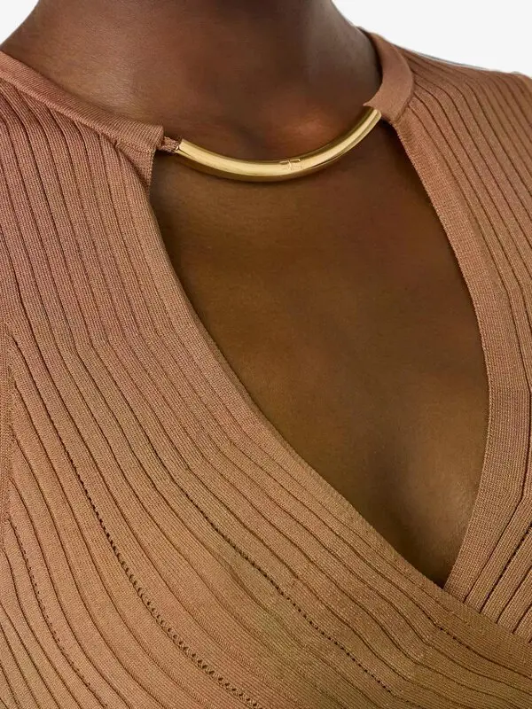 Elisabetta Franchi Ribbed-knit Wrap-front Cropped Top - Brown