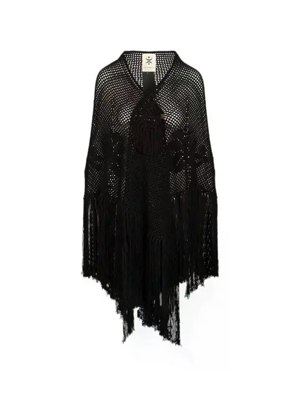 CHIARA IS Rosa Crochet Fringed Shawl - Black