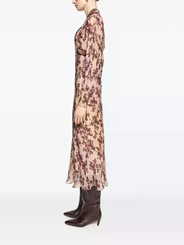 NISSA Silk & Viscose Floral Print Midi Dress