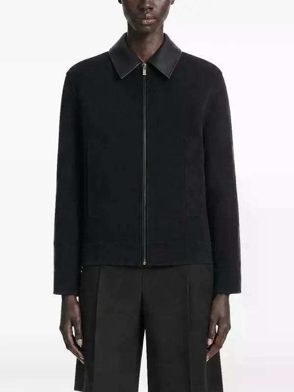Max Mara Leather-trim Zip-up Jacket - Black
