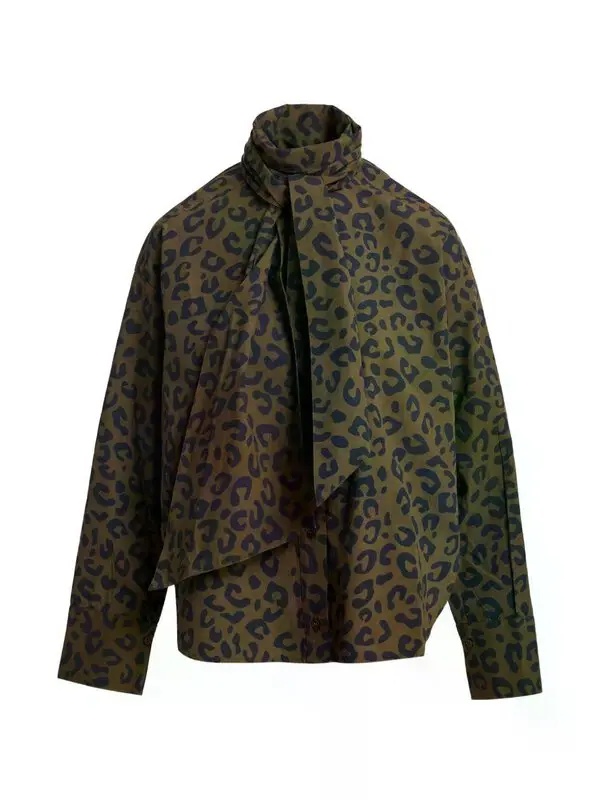 Essentiel Antwerp Khaleesi Leopard-print Pussy-bow Shirt - Green