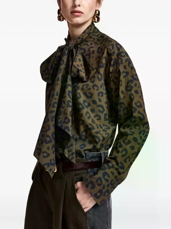 Essentiel Antwerp Khaleesi Leopard Print Pussy-bow Shirt