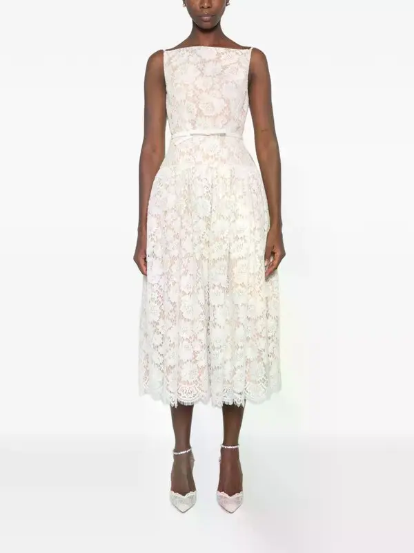 SELF-PORTRAIT Lace-overlay Belted Midi Dress