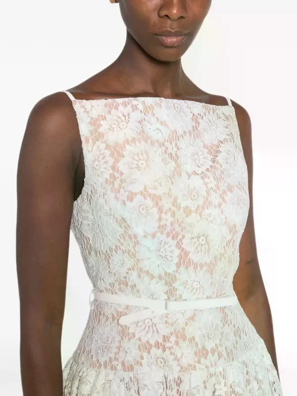 SELF-PORTRAIT Lace-overlay Belted Midi Dress