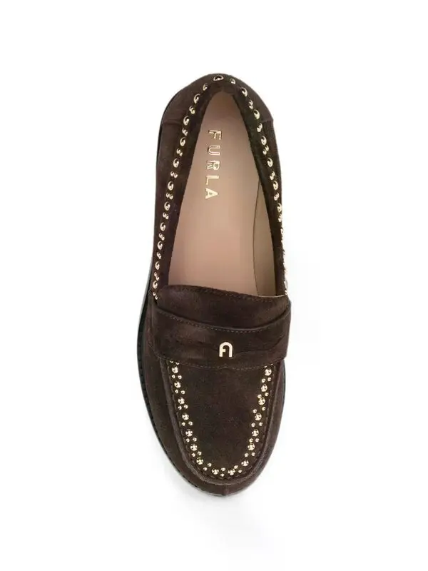 Furla College Stud-embellished Leather Loafers