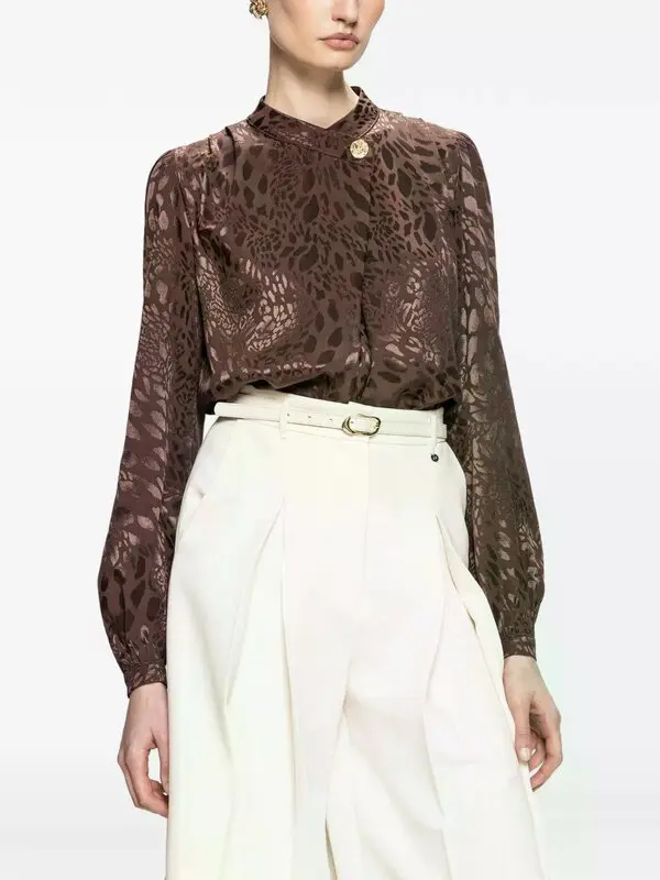 NISSA Leopard-print High-neck Long-sleeve Top