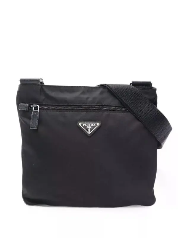 Prada 2000s Logo Plate Shoulder Bag - Black