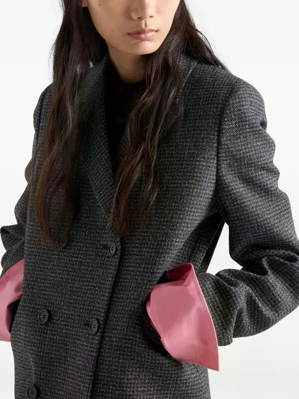 Prada Double-breasted Gingham-checked Mouliné Wool Coat