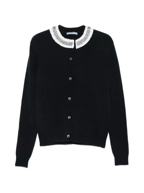 Prada Crystal-embellished Ruffled Collar Cardigan - Blue