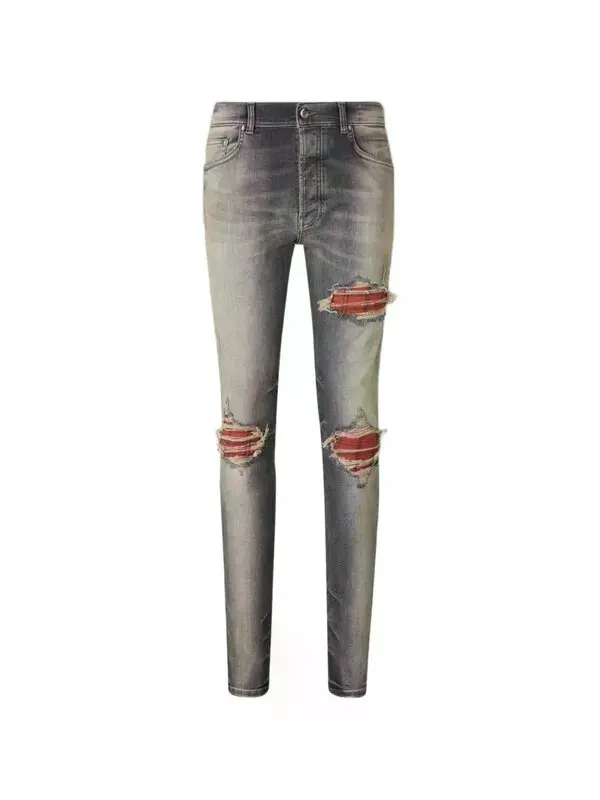 Amiri Distressed Checked-panel Jeans