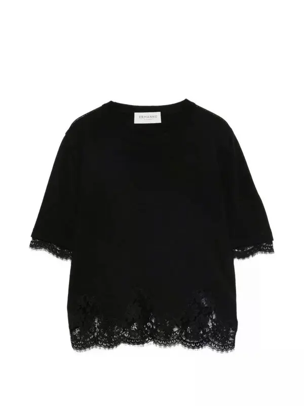 ERMANNO FIRENZE Short-sleeve Lace-trim T-shirt - Black