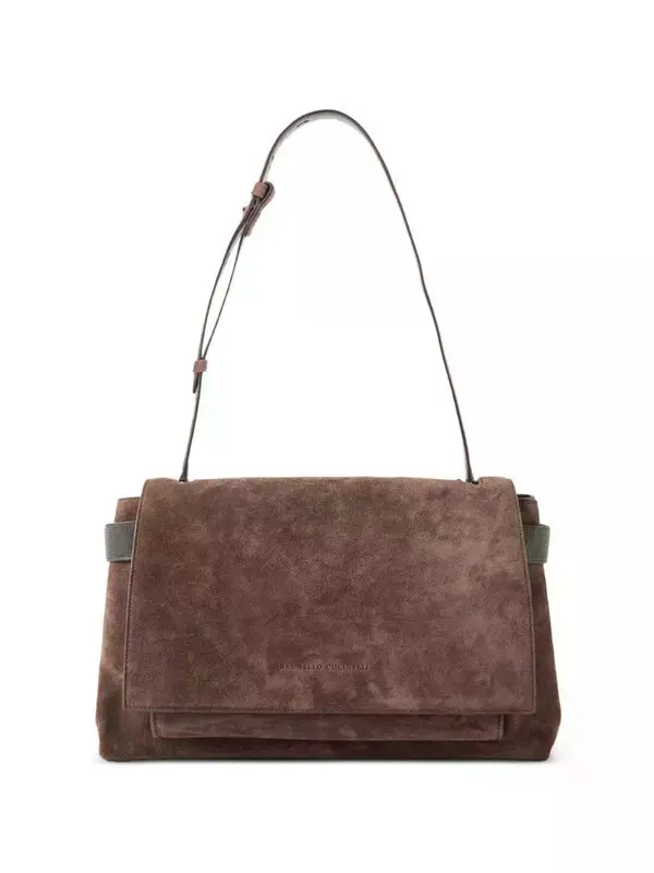 Brunello Cucinelli Monili-embellished Suede Shoulder Bag - Brown