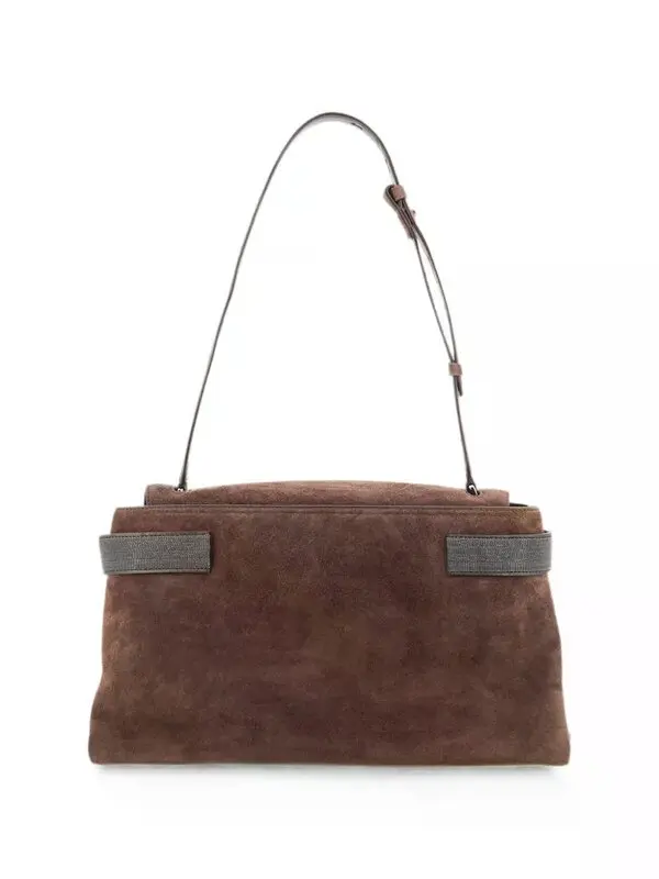 Brunello Cucinelli Monili Embellished Suede Shoulder Bag - Brown