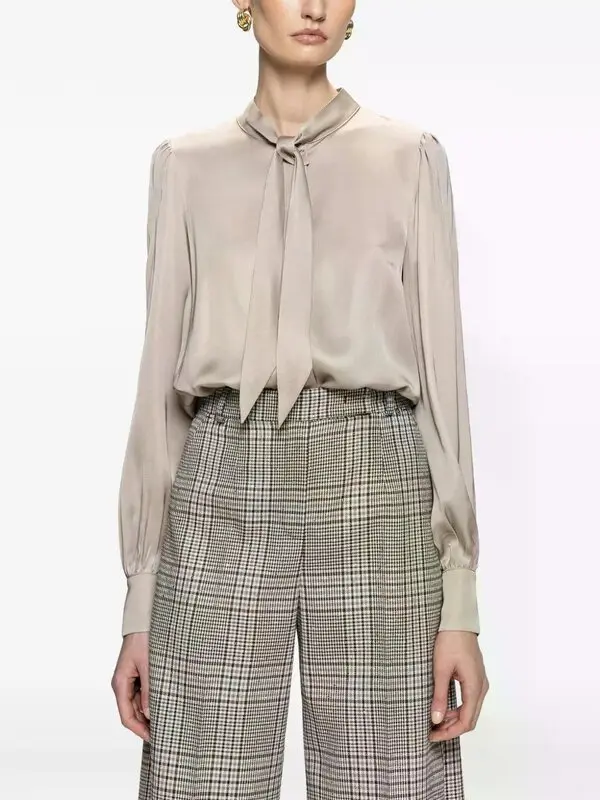 NISSA Bow Detail Viscose Shirt - Neutrals