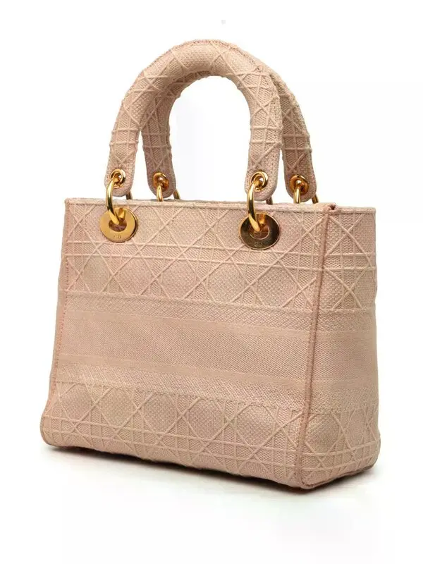 Dior Medium Embroidered Canvas Cannage Lady D Lite Satchel - Pink